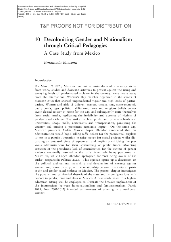 (PDF) Decolonising Gender and Nationalism through Critical Pedagogies A ...