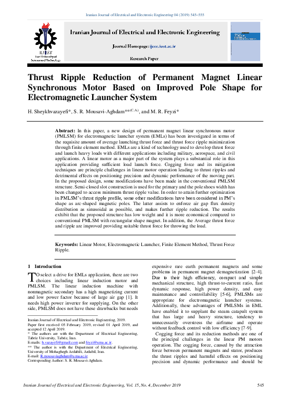 Pdf Thrust Ripple Reduction Of Permanent Magnet Linear Synchronous Motor Based On Improved