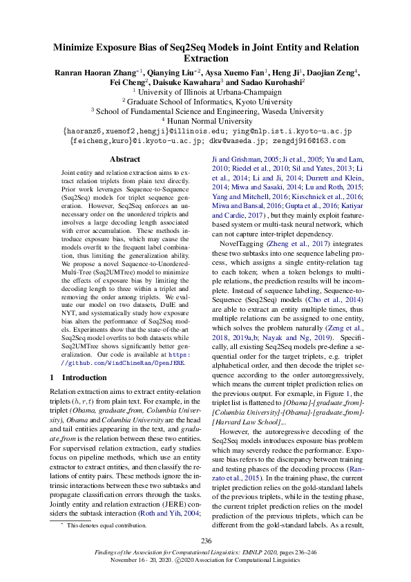 Minimize Exposure Bias Of Seq2seq Models In Joint Entity And Relation Extraction