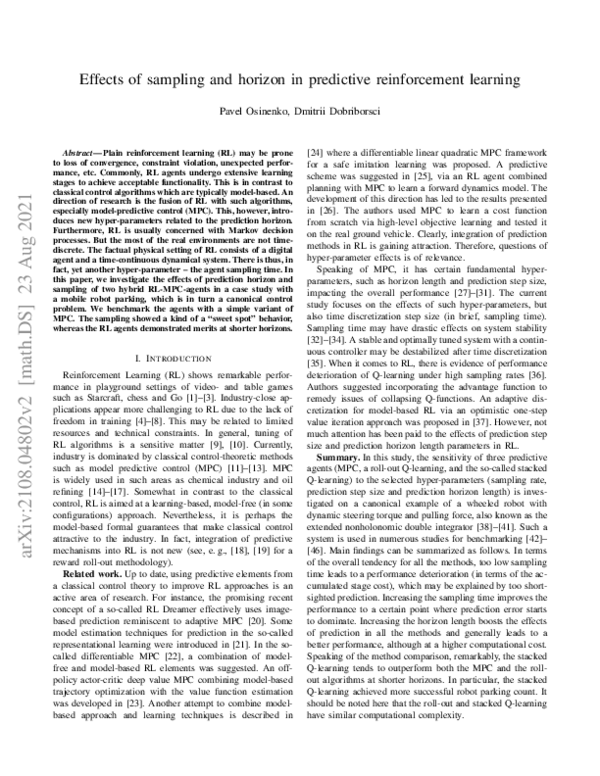 (PDF) Effects of sampling and horizon in predictive reinforcement learning