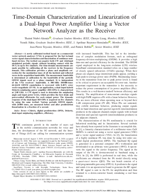 Pdf Time Domain Characterization And Linearization Of A Dual Input Power Amplifier Using A