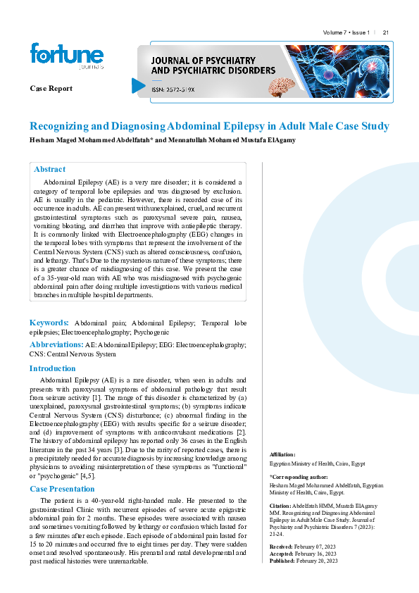 (PDF) Recognizing and Diagnosing Abdominal Epilepsy in Adult Male Case ...