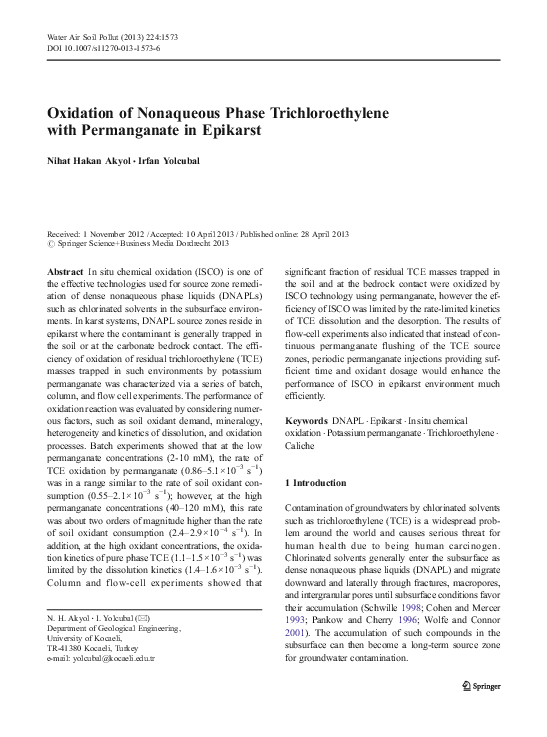 (PDF) Oxidation of Nonaqueous Phase Trichloroethylene with Permanganate ...