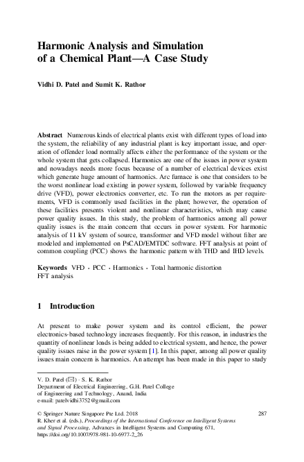 (PDF) Harmonic Analysis and Simulation of a Chemical Plant—A Case Study