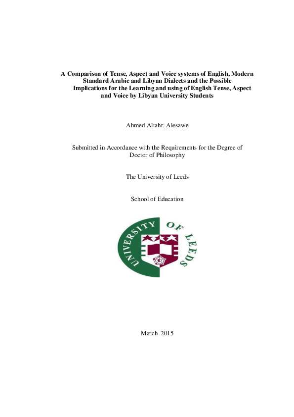 (PDF) A comparison of tense, aspect and voice systems of English, Modern Standard Arabic and ...