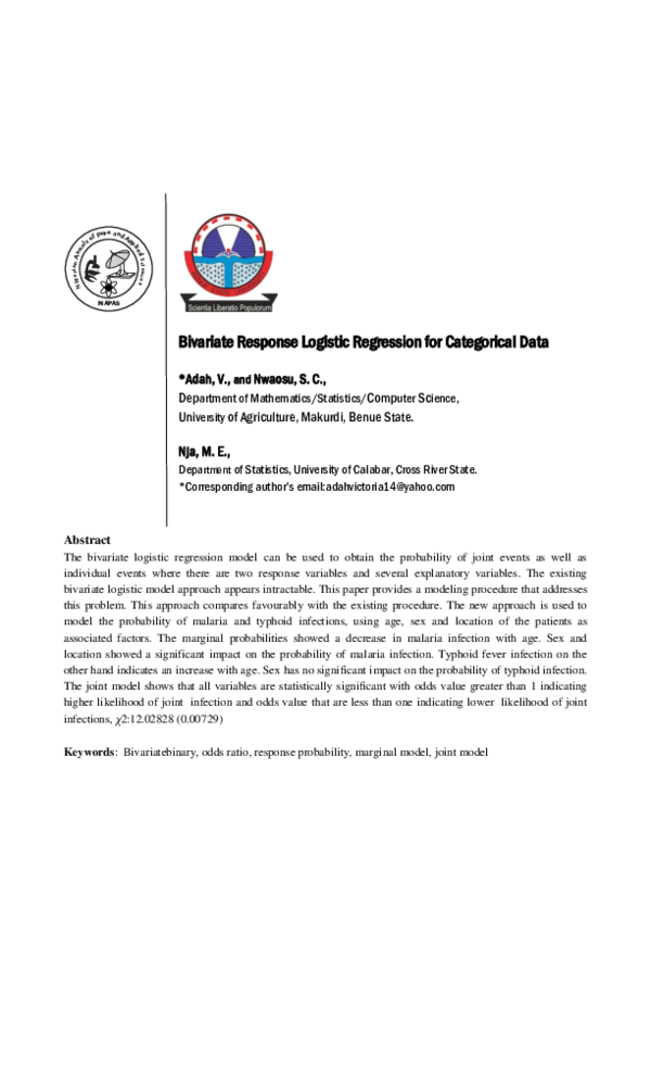 (PDF) Bivariate Response Logistic Regression for Categorical Data