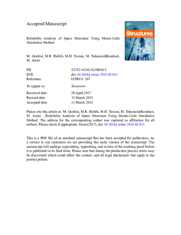 Pdf Reliability Analysis Of Space Structures Using Monte Carlo Simulation Method