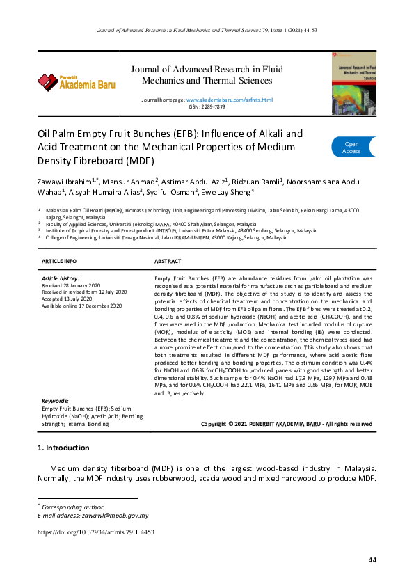 (PDF) Oil Palm Empty Fruit Bunches (EFB): Influence of Alkali and Acid ...