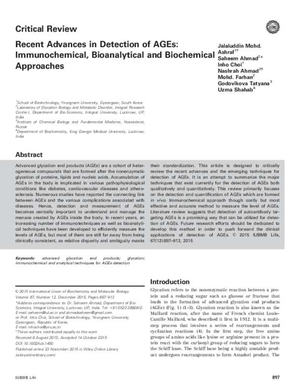 (PDF) Recent advances in detection of AGEs: Immunochemical ...