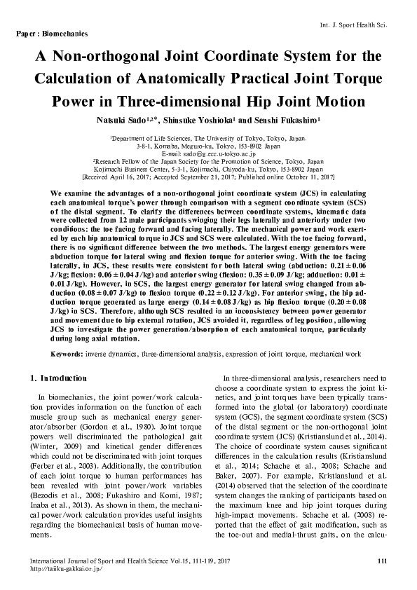 Pdf A Non Orthogonal Joint Coordinate System For The Calculation Of Anatomically Practical