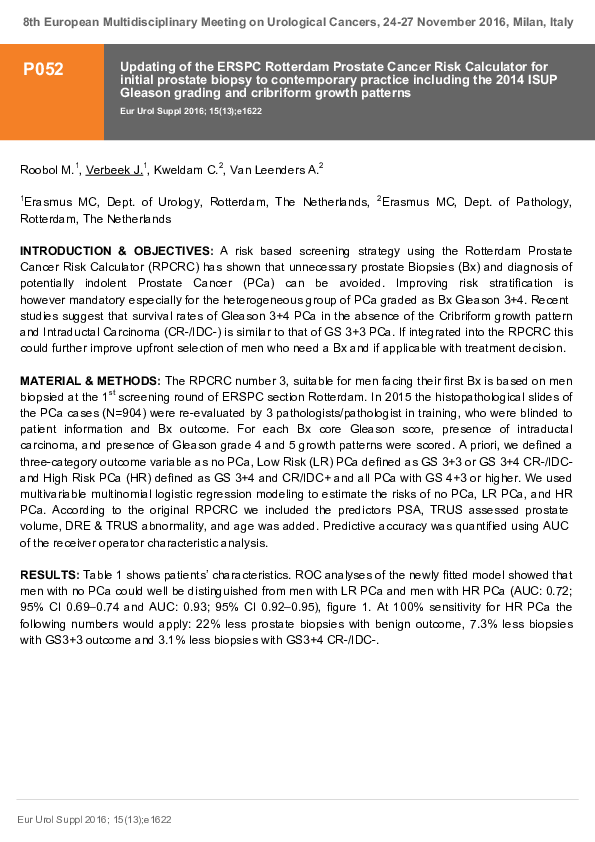 (PDF) Updating of the ERSPC Rotterdam Prostate Cancer Risk Calculator ...