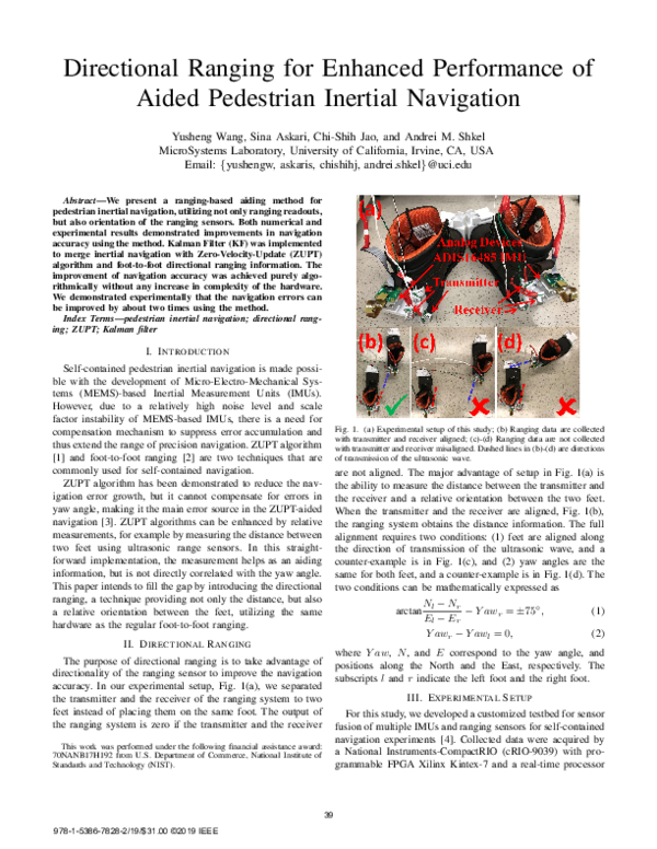 (PDF) Directional Ranging for Enhanced Performance of Aided Pedestrian Inertial Navigation
