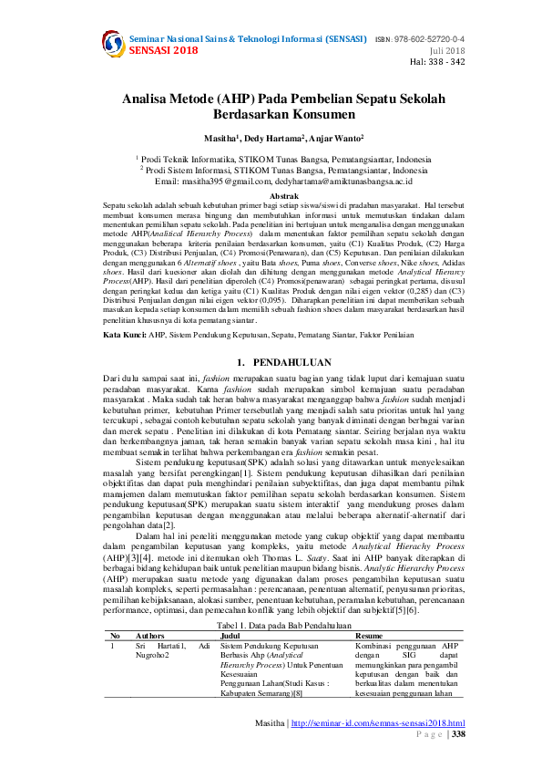 (PDF) Analisa Metode (AHP) Pada Pembelian Sepatu Sekolah Berdasarkan ...