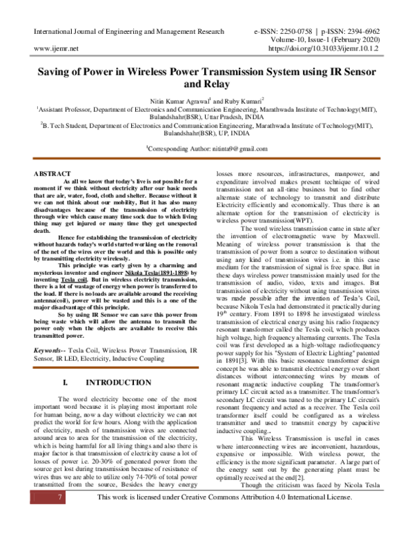 (PDF) Saving of Power in Wireless Power Transmission System using IR ...
