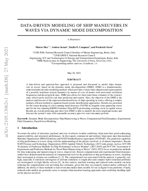 (PDF) Data-driven Modelling of Ship Maneuvers in Waves via Dynamic Mode Decomposition