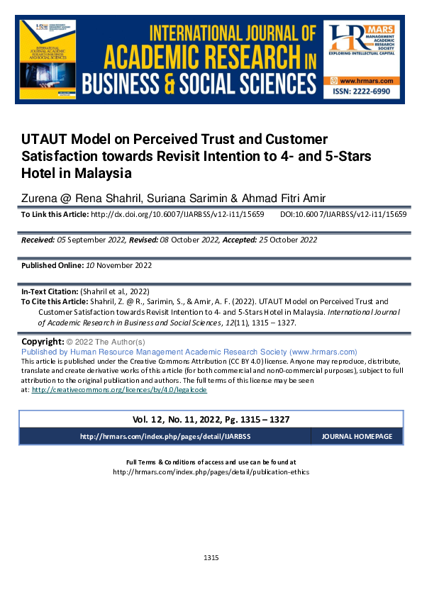 (PDF) UTAUT Model on Perceived Trust and Customer Satisfaction towards ...