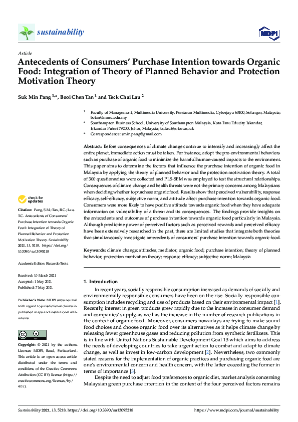 (PDF) Antecedents of Consumers’ Purchase Intention towards Organic Food ...