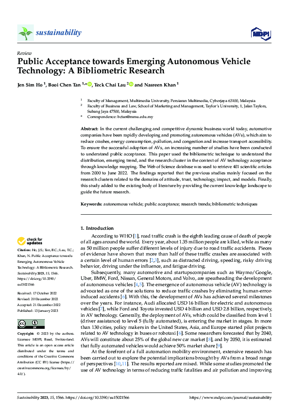 (PDF) Public Acceptance towards Emerging Autonomous Vehicle Technology ...