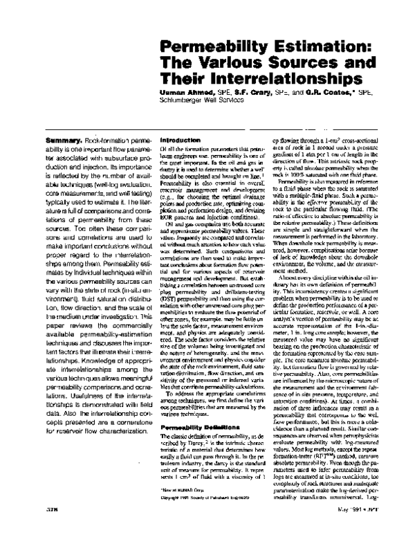 (PDF) Permeability estimation: the various sources and their interrelationships