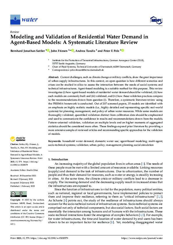 (PDF) Modeling and Validation of Residential Water Demand in Agent-Based Models: A Systematic ...