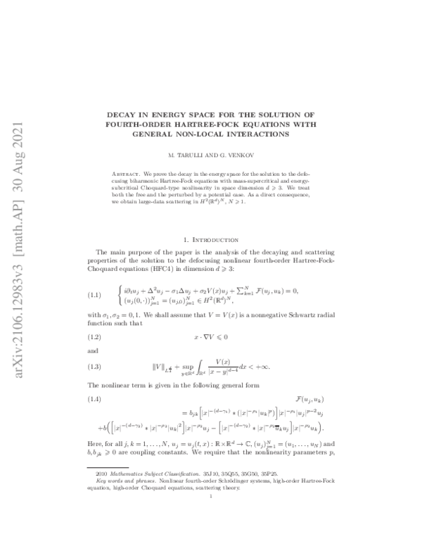 (PDF) Decay in energy space for the solution of fourth-order Hartree-Fock equations with general ...
