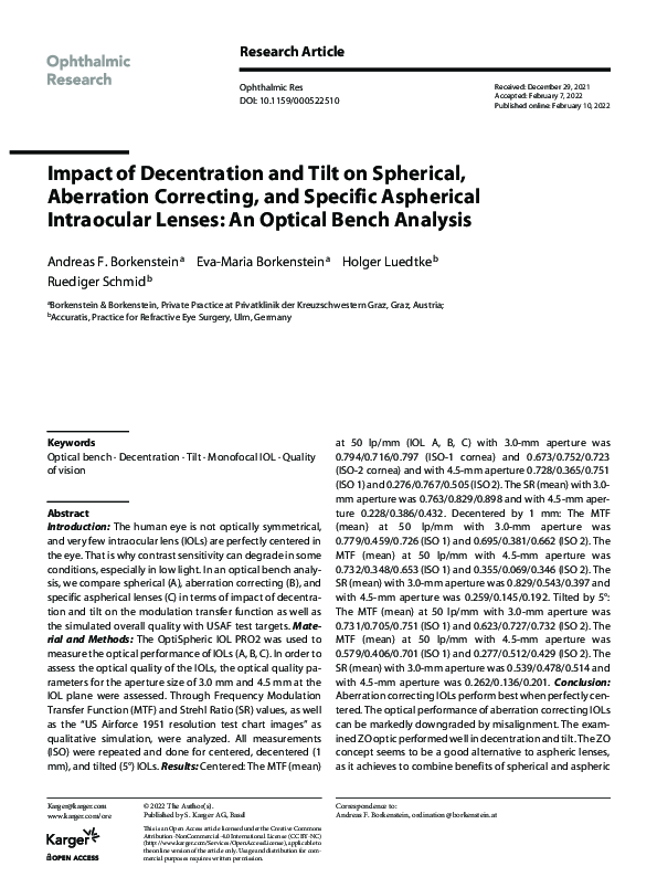 (PDF) Impact of Decentration and Tilt on Spherical, Aberration Correcting, and Specific ...