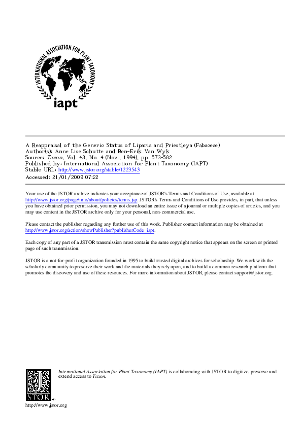 (PDF) A Reappraisal of the Generic Status of Liparia and Priestleya ...