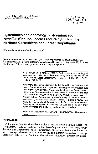(PDF) Systematics and chorology of Aconitum sect. Napellus ...