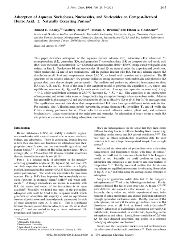 (PDF) Adsorption of Aqueous Nucleobases, Nucleosides, and Nucleotides ...