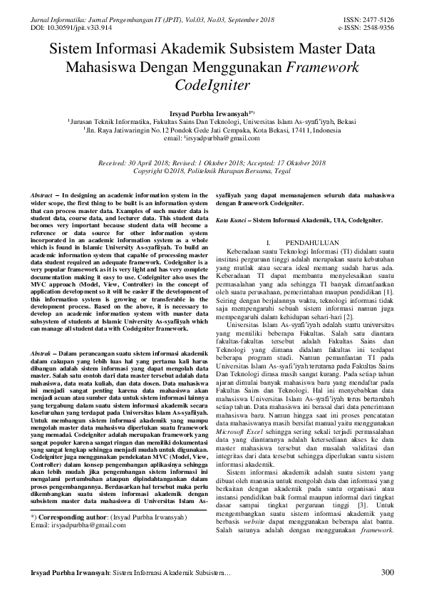 (PDF) Sistem Informasi Akademik Subsistem Master Data Mahasiswa Dengan Menggunakan Framework ...
