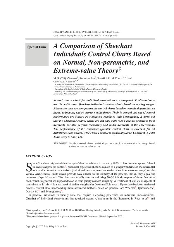 (PDF) A Comparison of Shewhart Individuals Control Charts Based on Normal, Non-parametric, and ...