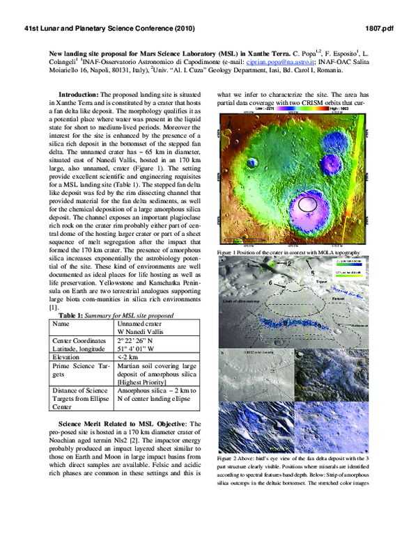 (PDF) New Landing Site Proposal for Mars Science Laboratory (MSL) in ...