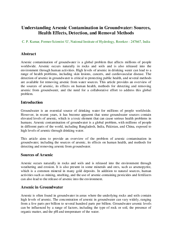 (PDF) Understanding Arsenic Contamination in Groundwater: Sources ...