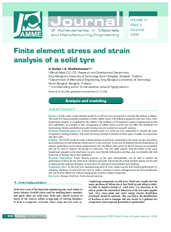 (PDF) Finite element stress and strain analysis of a solid tyre