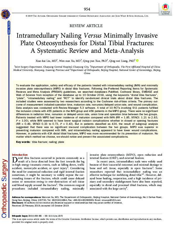(PDF) Intramedullary nailing versus minimally invasive plate osteosynthesis for distal extra ...