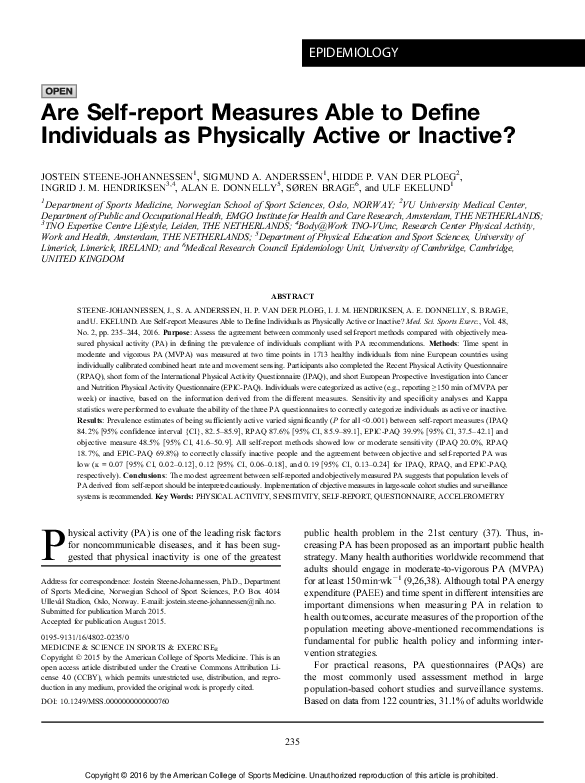 (PDF) Are Self-report Measures Able to Define Individuals as Physically ...