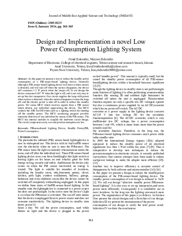 (PDF) Design and Implementation a novel Low Power Consumption Lighting System