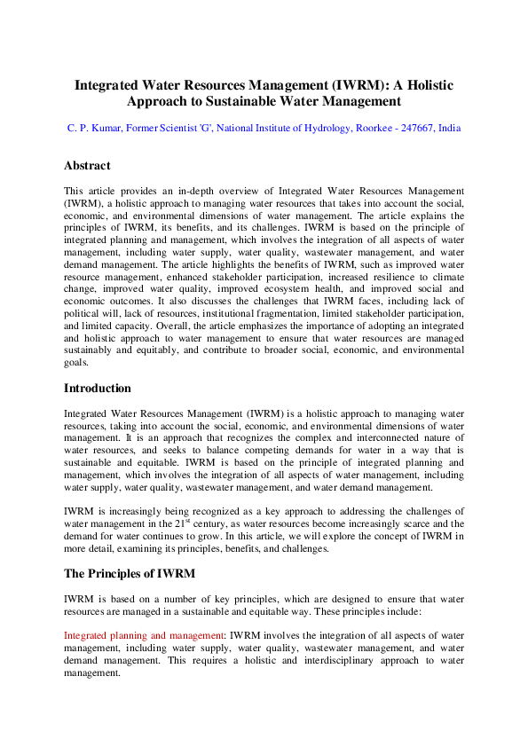 (PDF) Integrated Water Resources Management (IWRM): A Holistic Approach ...