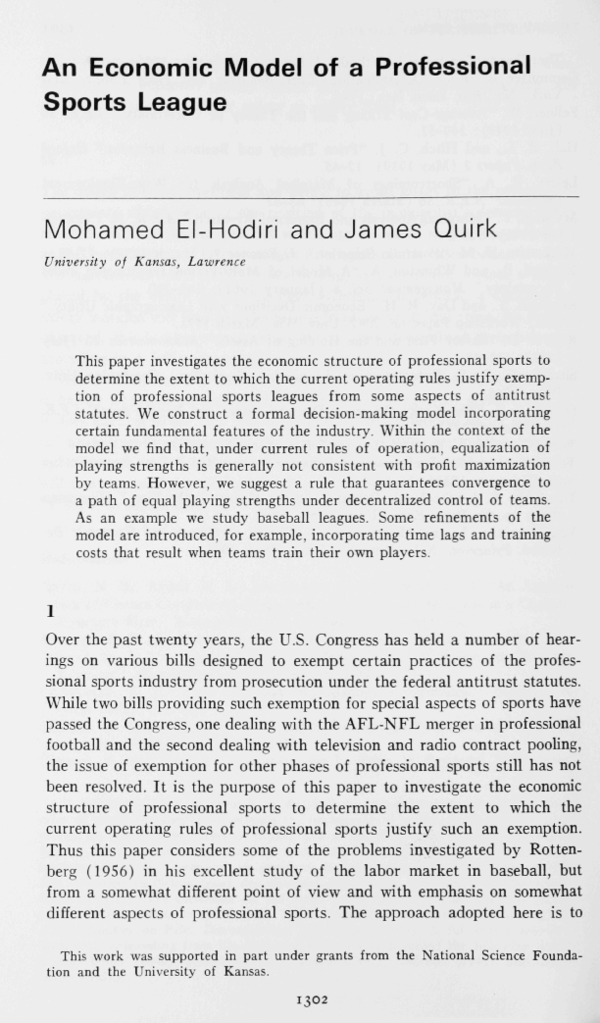 (PDF) An Economic Model of a Professional Sports League