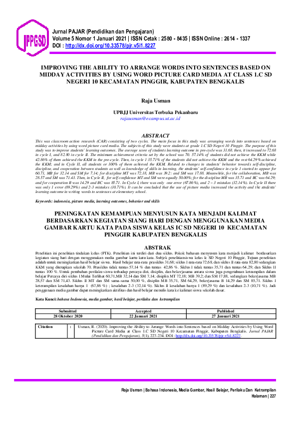 (PDF) Peningkatan Kemampuan Menyusun Kata Menjadi Kalimat Berdasarkan ...
