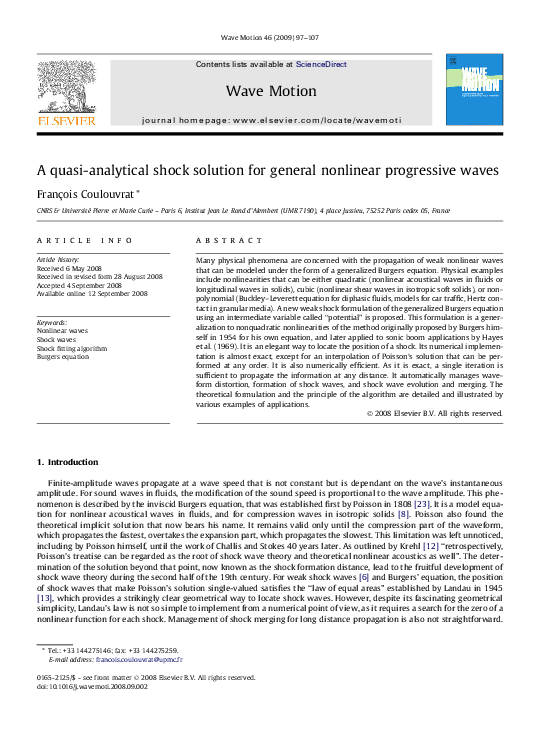 (PDF) A quasi-analytical shock solution for general nonlinear progressive waves