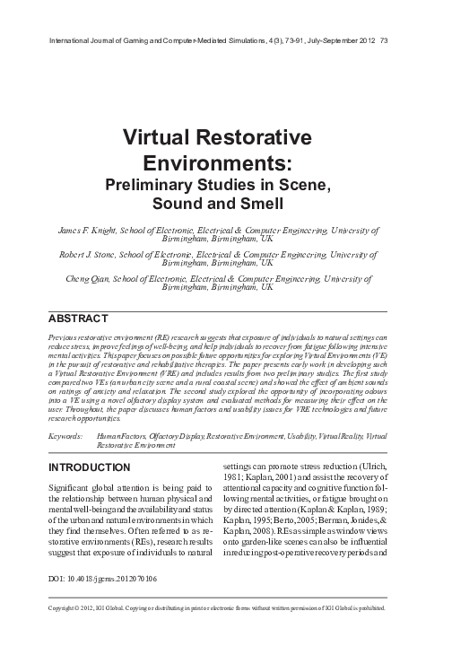 (PDF) Virtual Restorative Environments