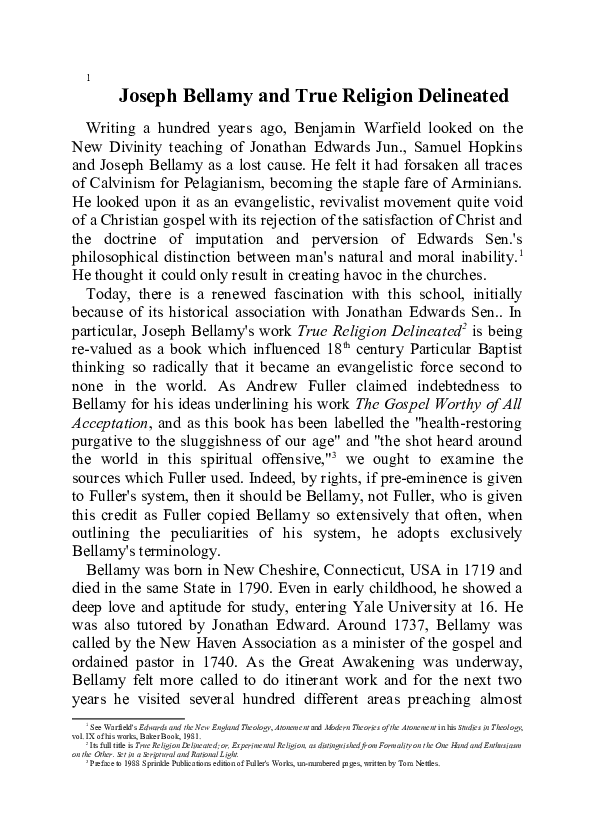 (DOC) Joseph Bellamy and True Religion Delineated
