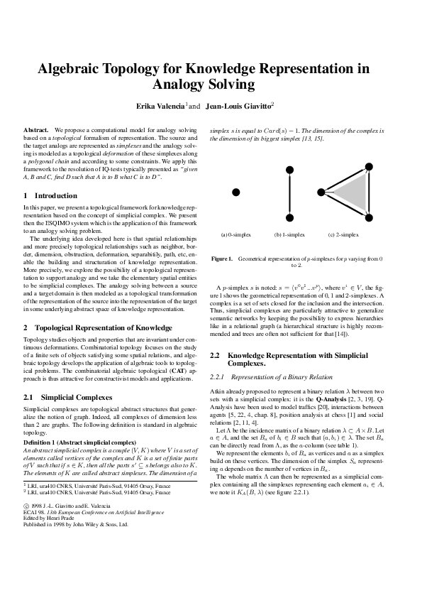 (PDF) Algebraic topology for knowledge representation in analogy solving
