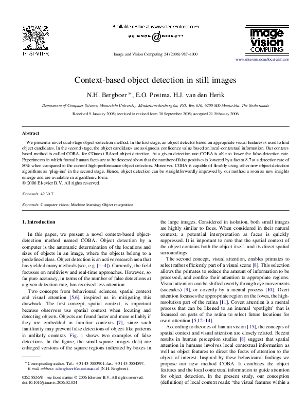(PDF) Context-based object detection in still images