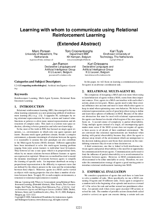(PDF) Learning with Whom to Communicate Using Relational Reinforcement Learning
