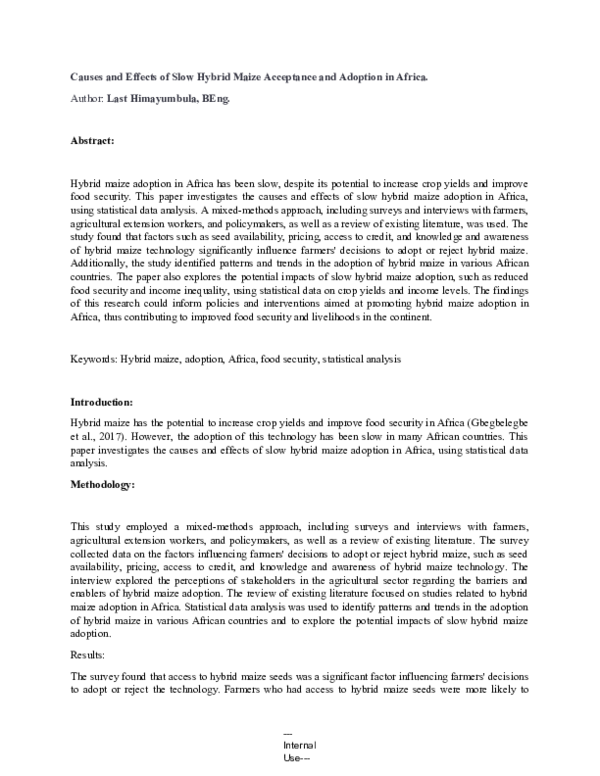 (DOC) Causes and Effects of Slow Hybrid Maize Acceptance and Adoption ...