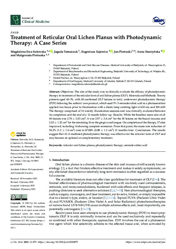 (PDF) Treatment of Reticular Oral Lichen Planus with Photodynamic Therapy: A Case Series | Jan ...