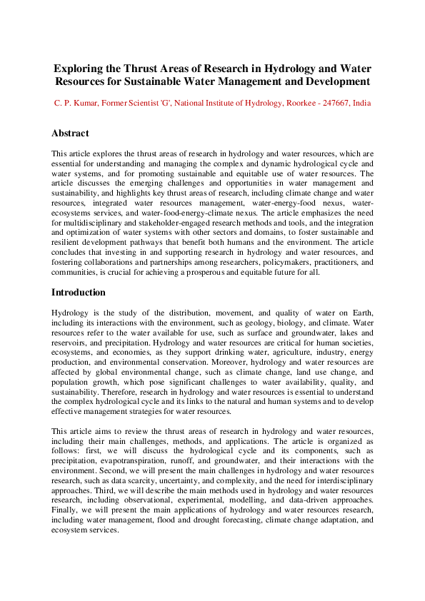 (PDF) Exploring the Thrust Areas of Research in Hydrology and Water ...