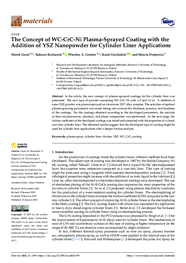 Pdf The Concept Of Wc Crc Ni Plasma Sprayed Coating With The Addition